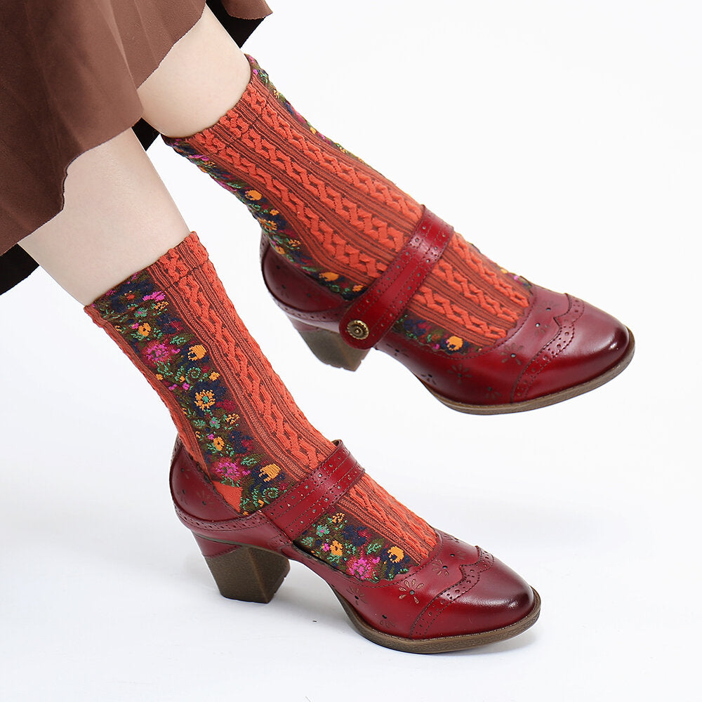 Vintage-Inspired Dark Ruby Mary Jane Shoes | Wingtip Brogue Detail | L ...