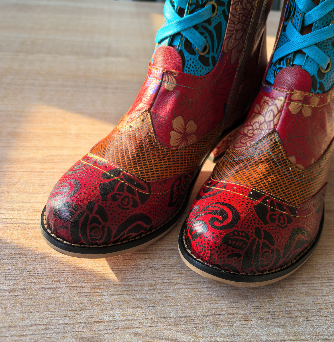 CrazycatZ Womens Boots Bohemian Block Heel Leather Colorful Ankle Boot ...