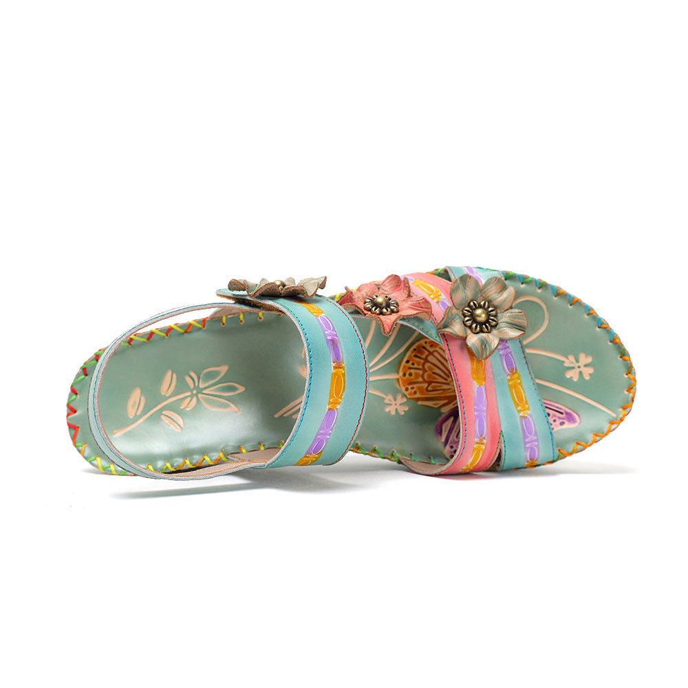 CrazycatZ Leather Wedged Sandals,Women Leather Bohemian Colorful Sanda ...