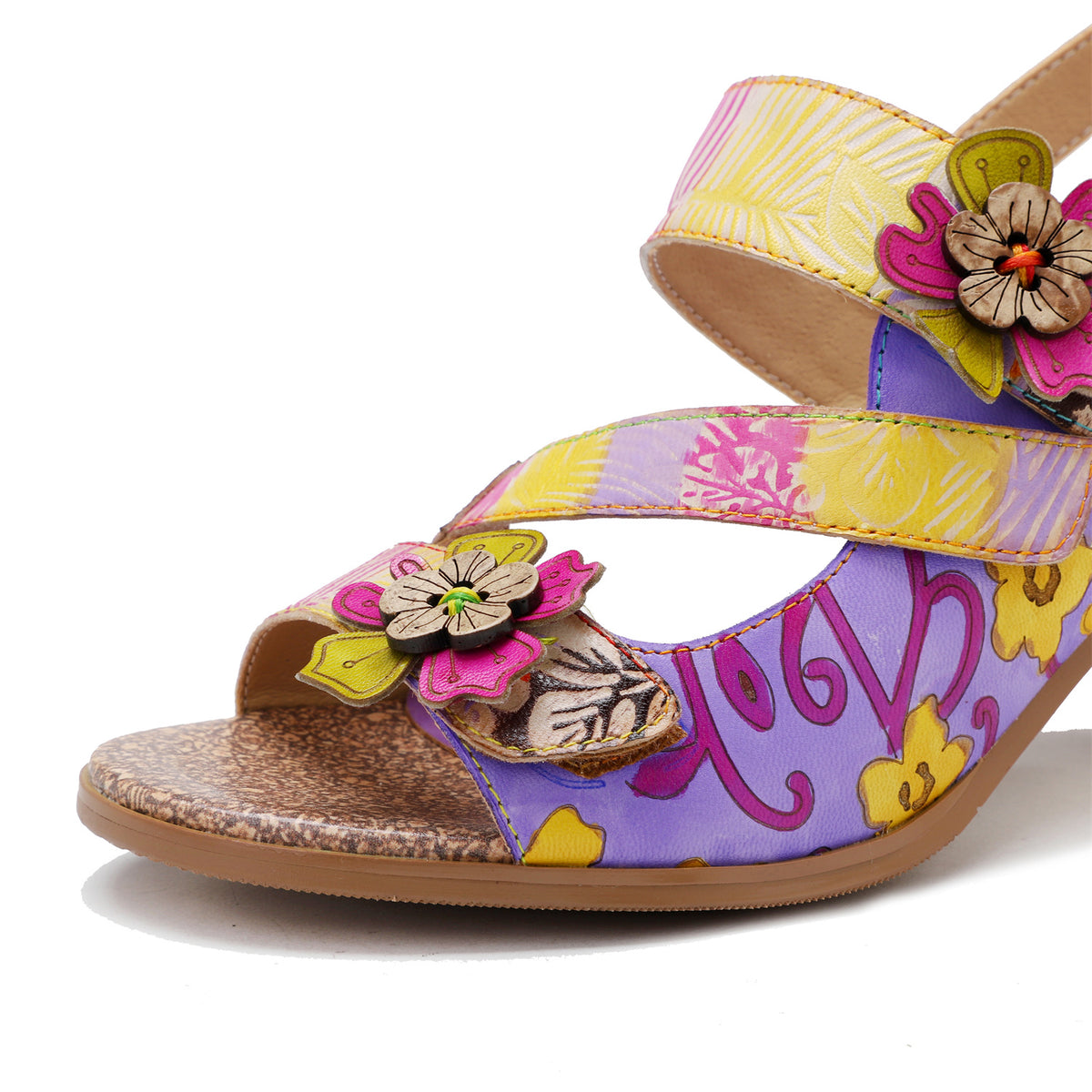 CrazycatZ Leather Block Heel Sandals,Women Leather Bohemian Colorful S ...