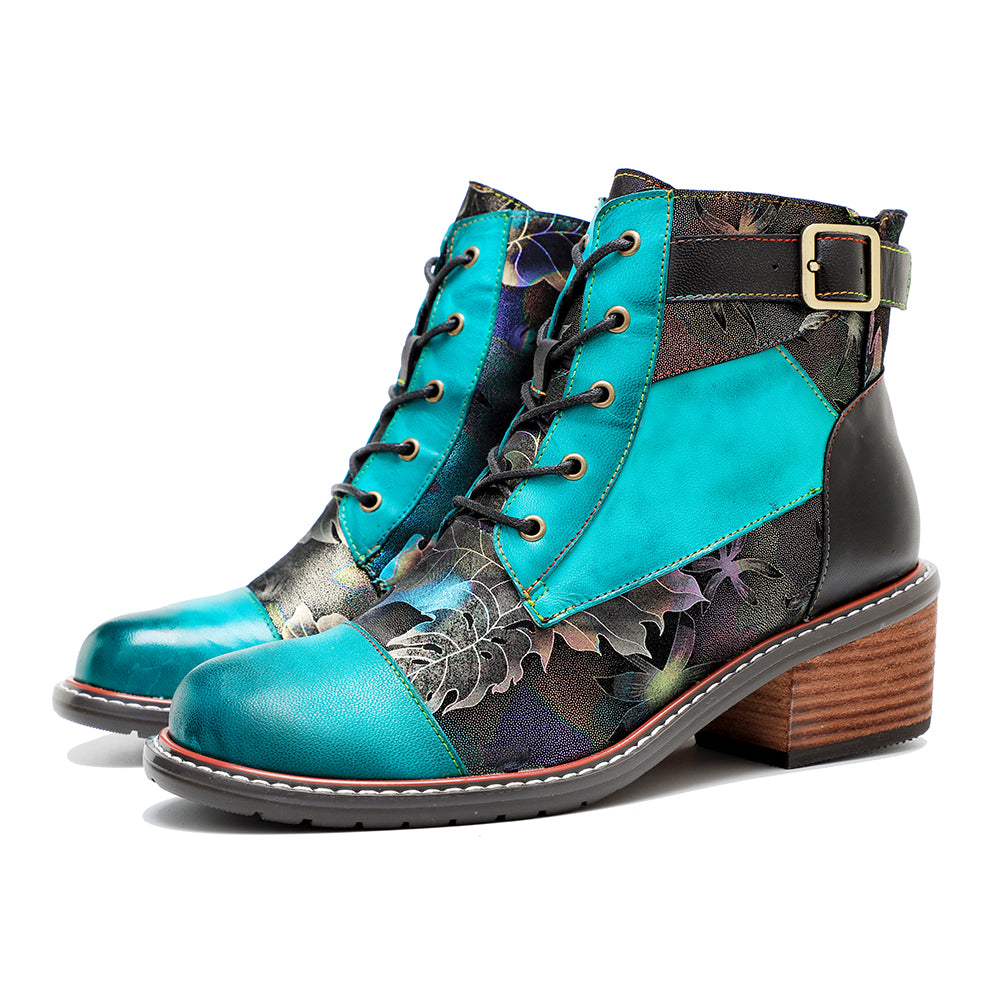 CrazycatZ Womens Boots Bohemian Block Heels Leather Colorful Ankle Boo ...