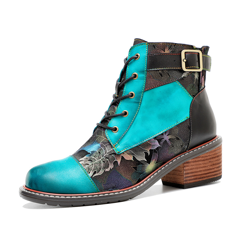 CrazycatZ Womens Boots Bohemian Block Heels Leather Colorful Ankle Boo ...